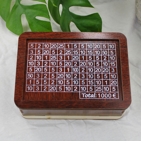 Sparbox aus Holz (Sparziel: 1000€), Spardose – BeginnerBudget